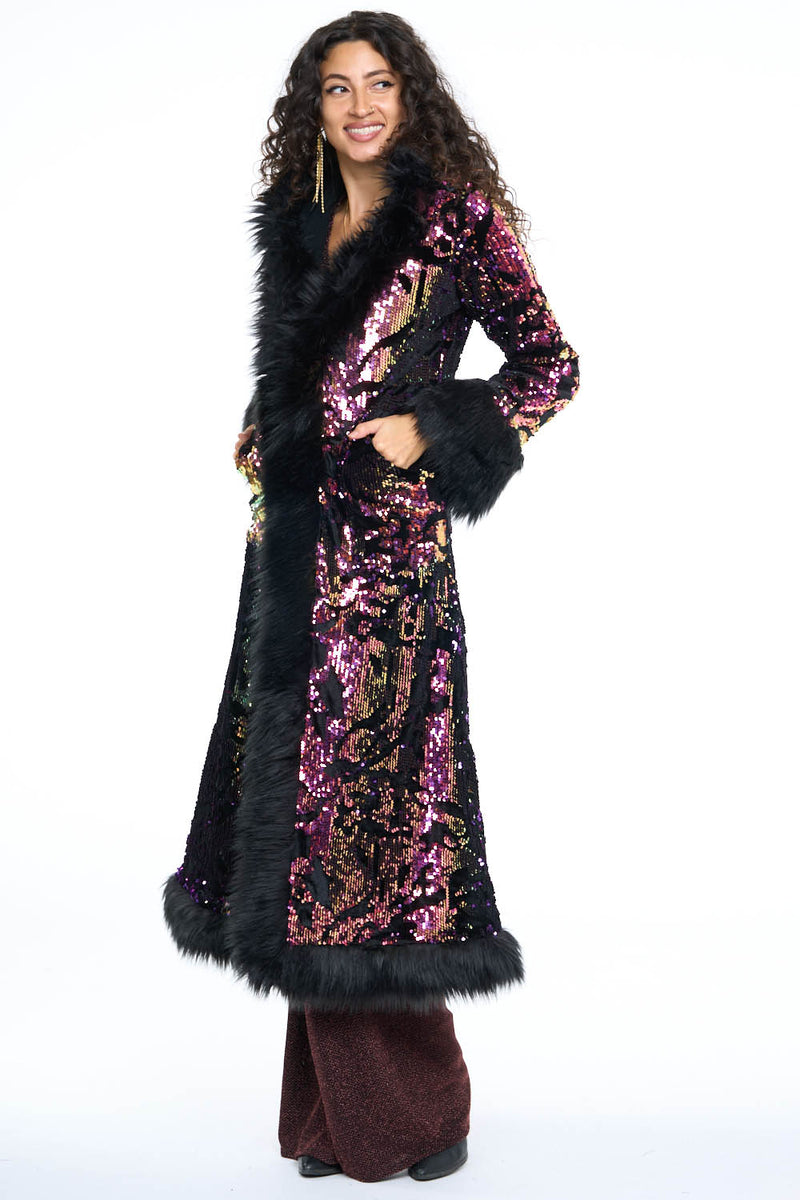 Deluxe Tamo Coat: Purple Rain + Black Faux Fur Trim – Tamo Design