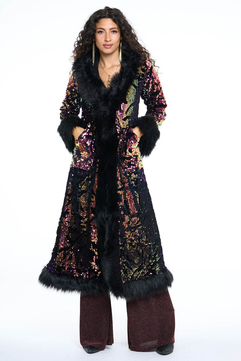 Deluxe Tamo Coat: Purple Rain + Black Faux Fur Trim – Tamo Design