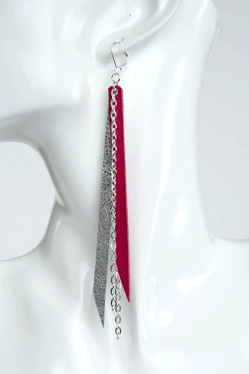 Red & Silver Leather with Silver Chain Earrings – Tamo Design