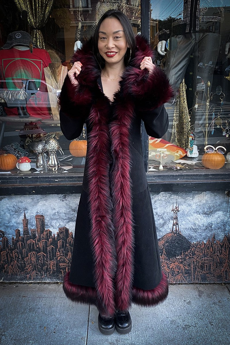 Classic Tamo Coat: Black Coat + Burgundy Trim – Tamo Design