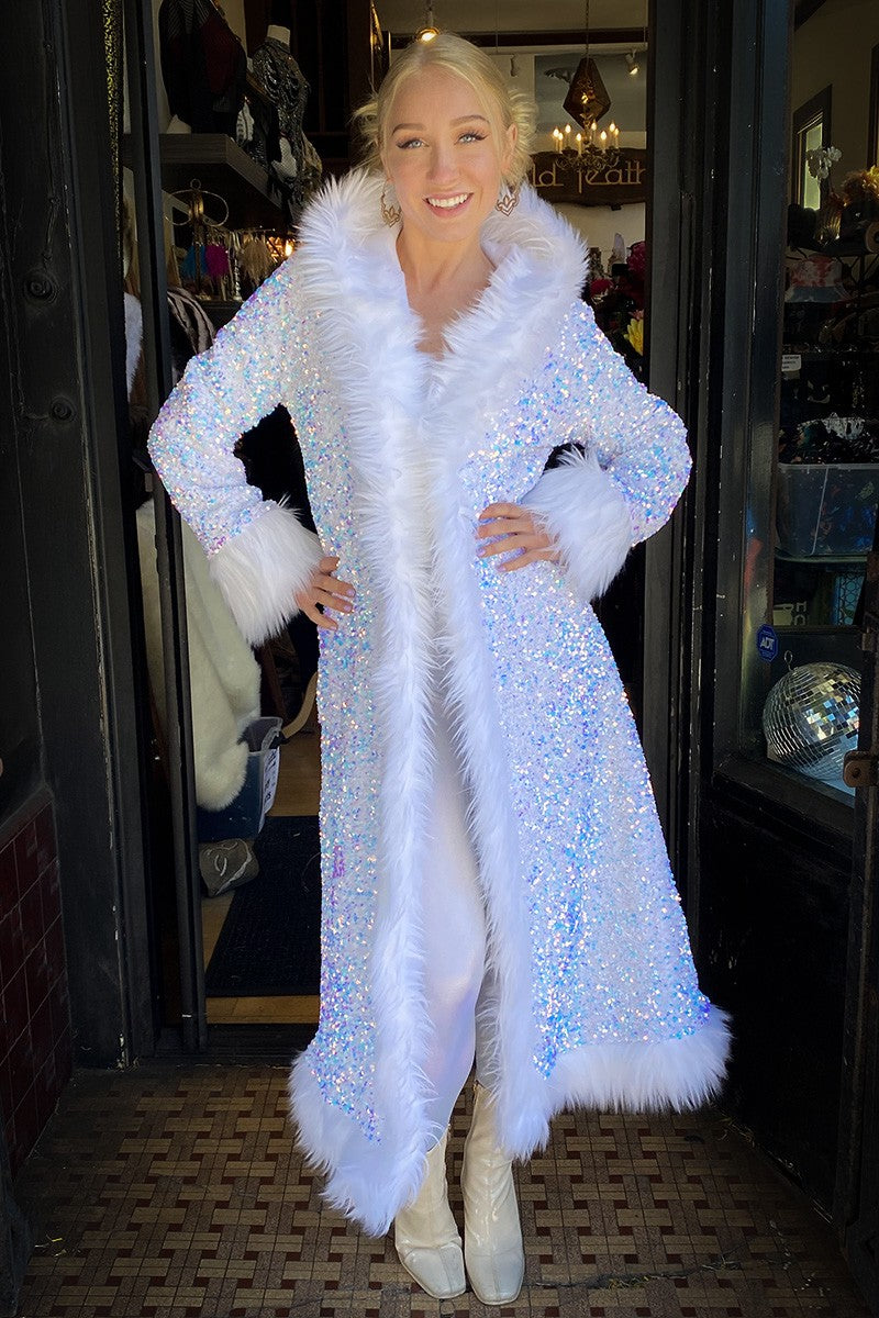 Deluxe Tamo Coat: Unicorn Starlight Sequin + White Faux Fur Trim – Tamo ...
